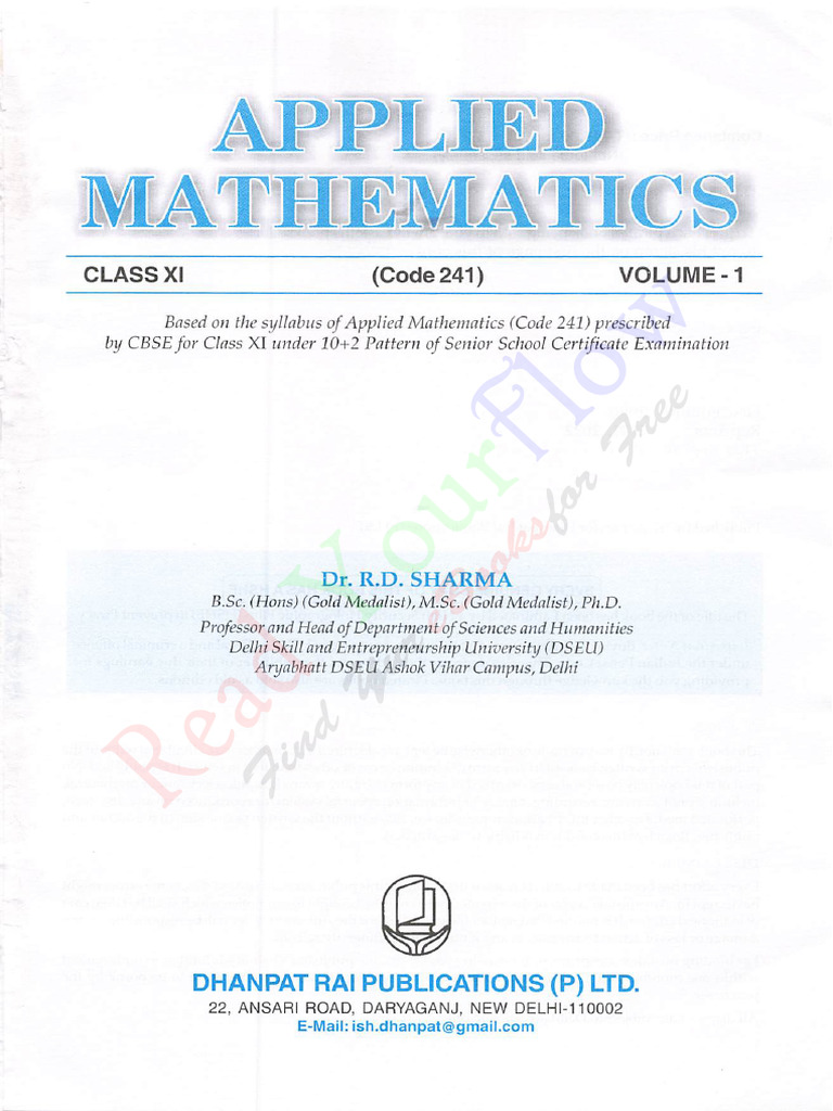 RD Sharma Applied Mathematics - Class 11 Vol 1 | PDF