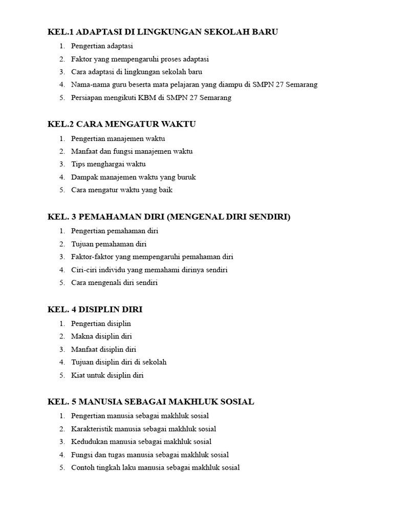 MATERI BK KELAS 7 2024 | PDF