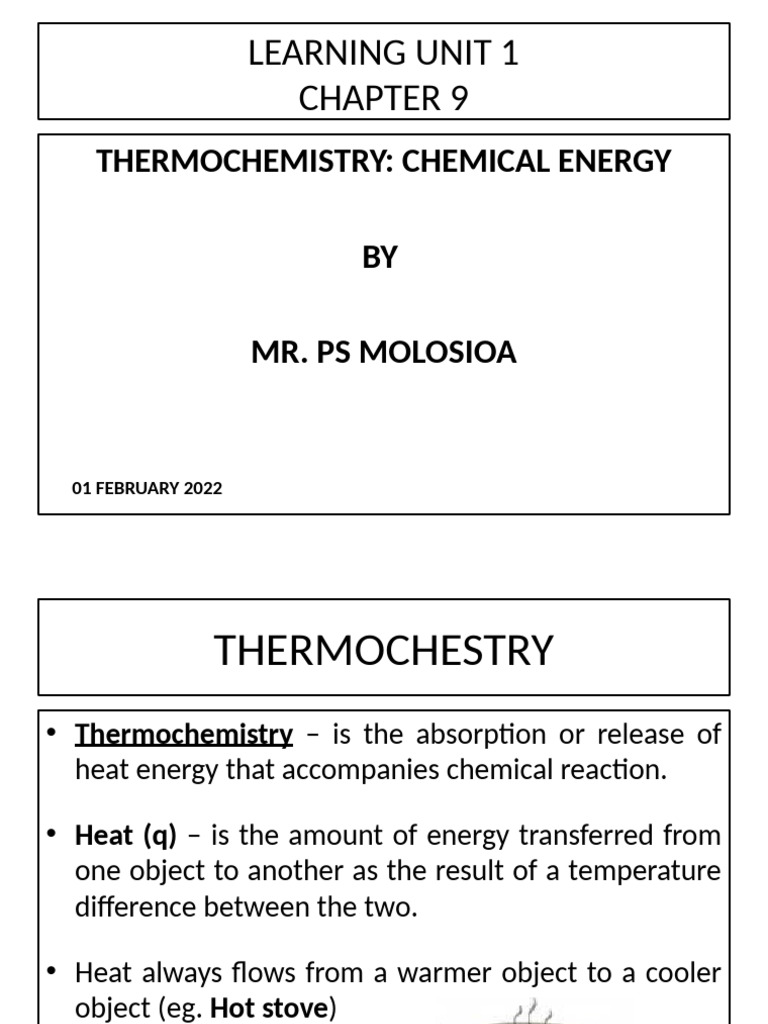 Learning Unit 1 Chapter 9 Thermochemistry | PDF | Enthalpy | Technology ...