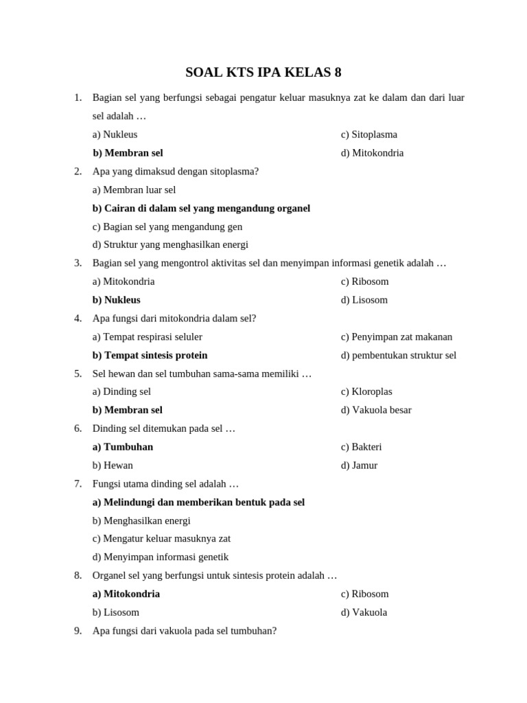 Soal Kts Ipa Kelas 8 | PDF