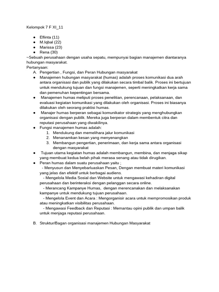 Manajemen Humas Kelompok 7 f11 | PDF