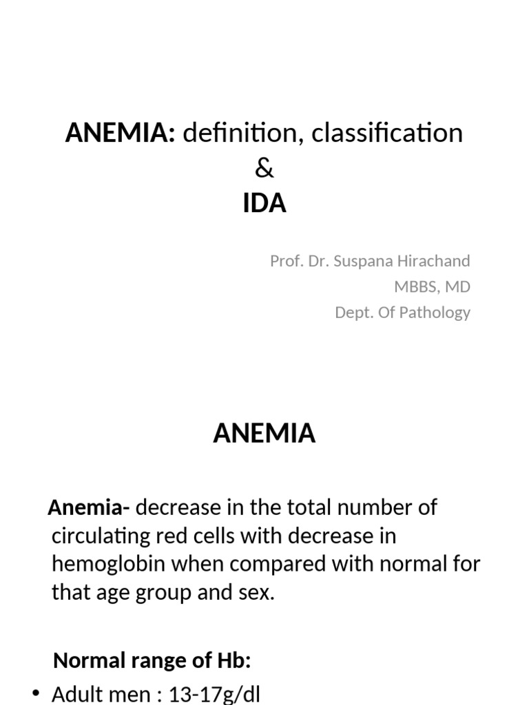 Anemia-Defination, Classification, IDA 1 | PDF