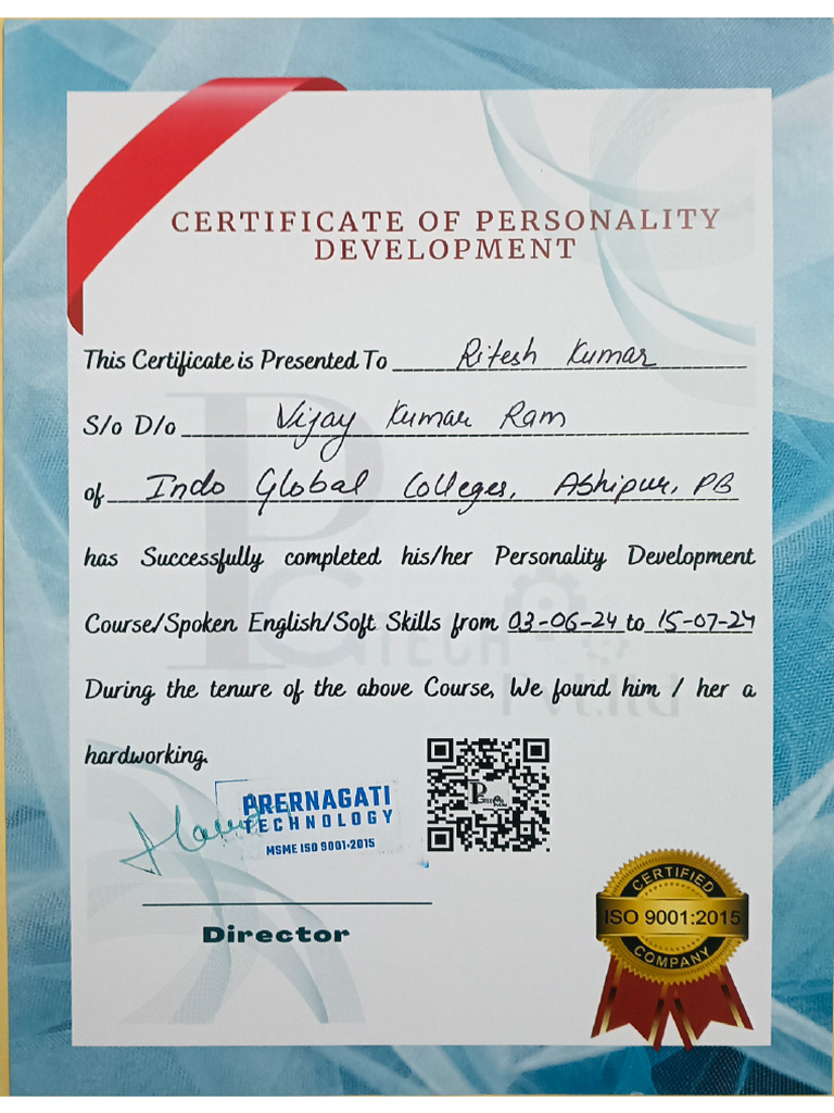 Personality Development Certificate | PDF