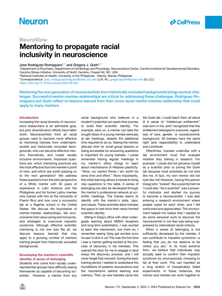 Mentoring To Propagate Racial Inclusivity in Neuro | PDF