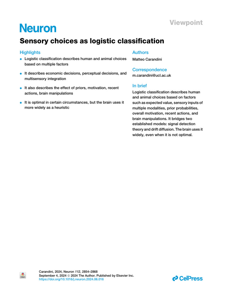 Sensory Choices As Logistic Classification - 2024 - Ne | PDF