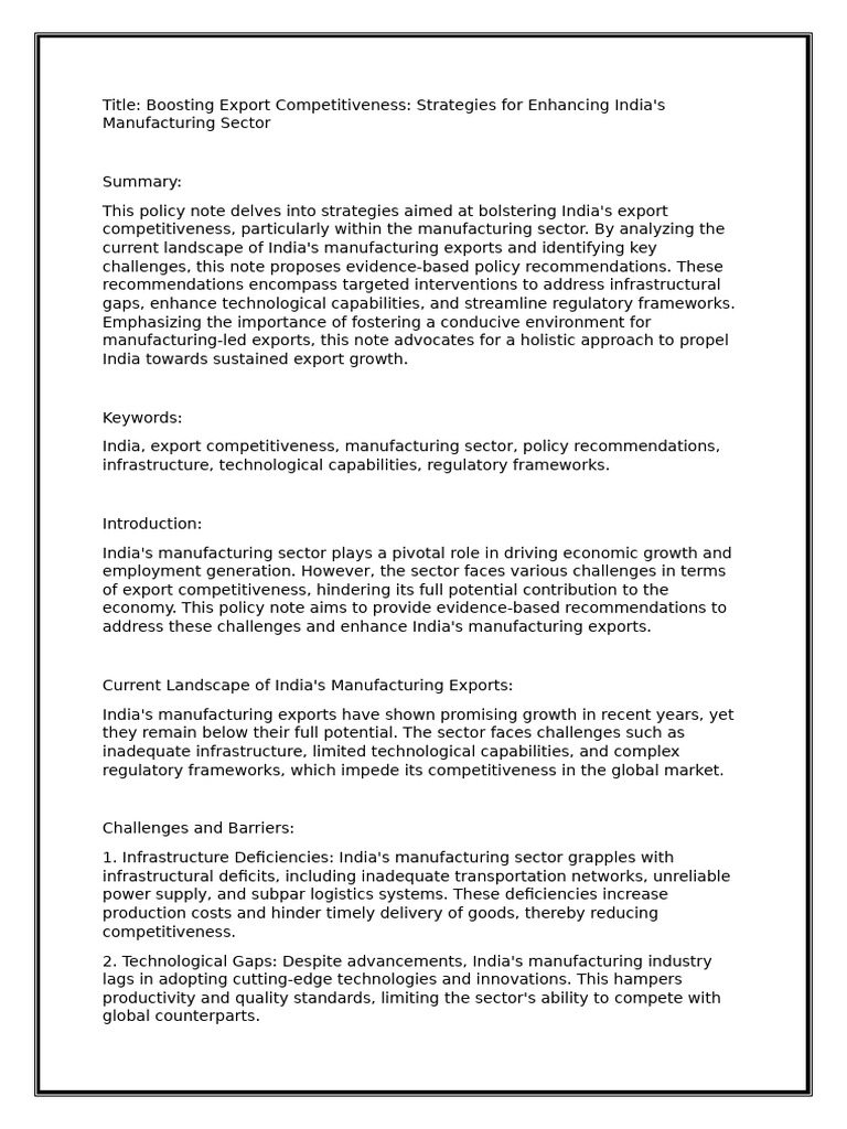 Boosting Export Competitiveness Strategies For Enhancing India's ...