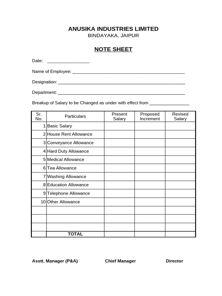 Increment Note Sheet Format | PDF | Career & Growth