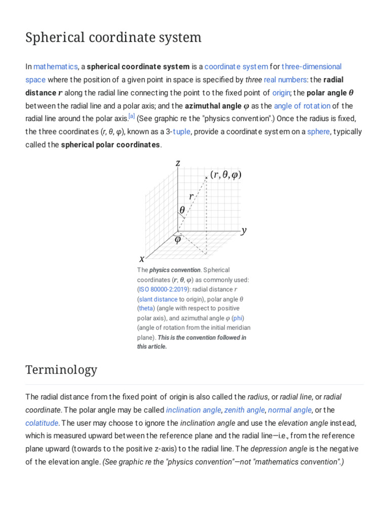Spherical Coordinate System | PDF