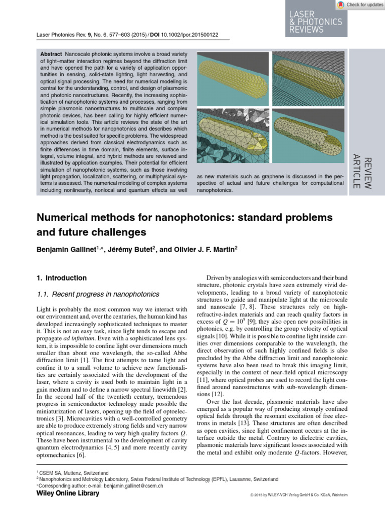 Laser Photonics Reviews - 2015 - Gallinet - Numerical Methods For ...