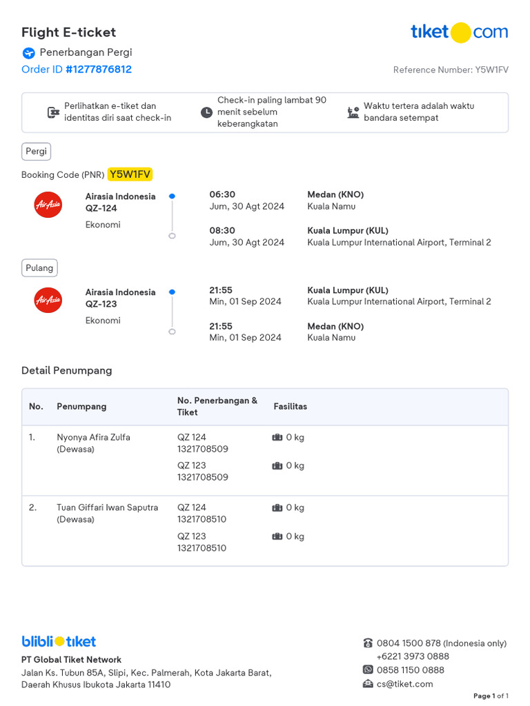 Flight E-Ticket - Order ID - 1277876812 - Y5W1FV 2 | PDF
