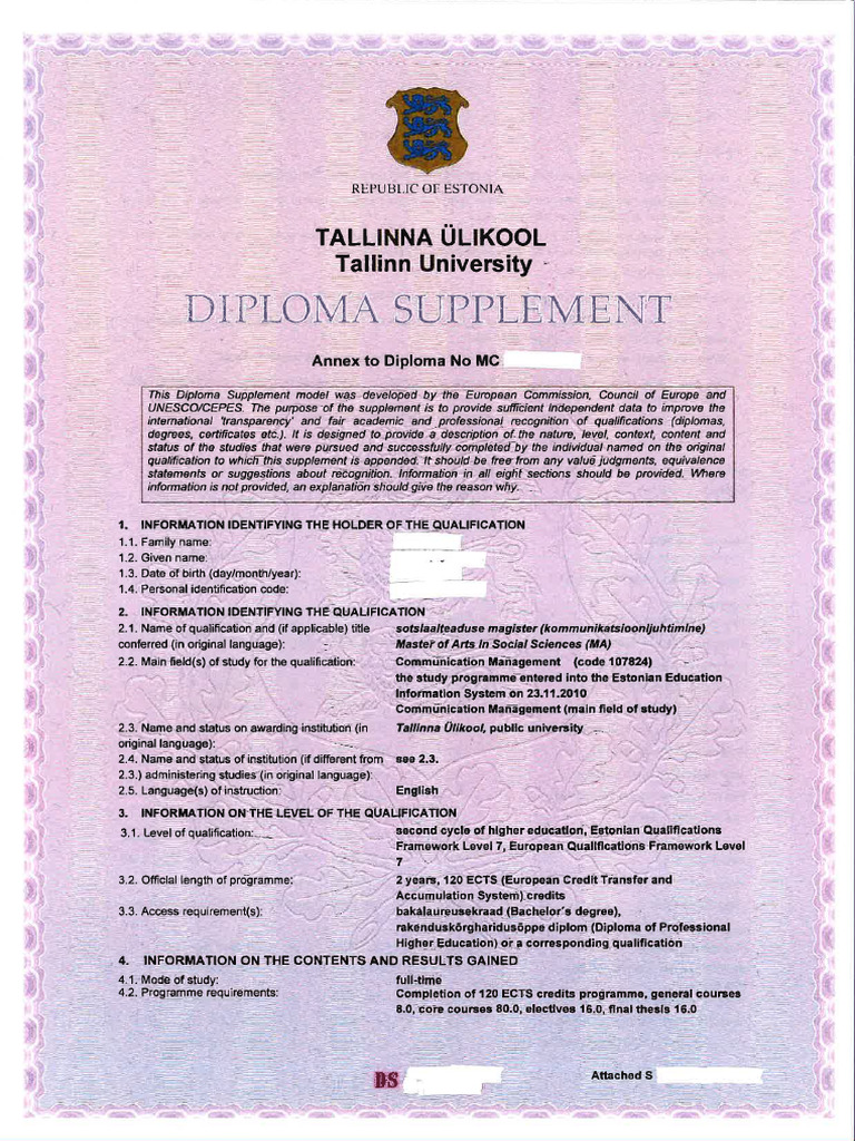 Diploma Supplement Estonia - en | PDF