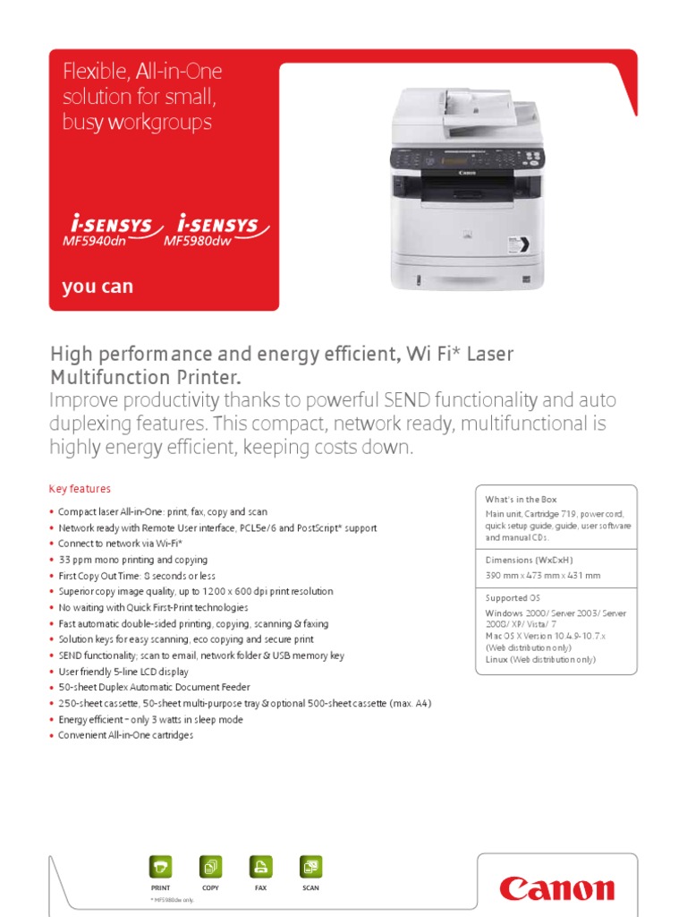 Canon I-Sensys Mf5940dn Mf5980dw | PDF | Image Scanner | Fax