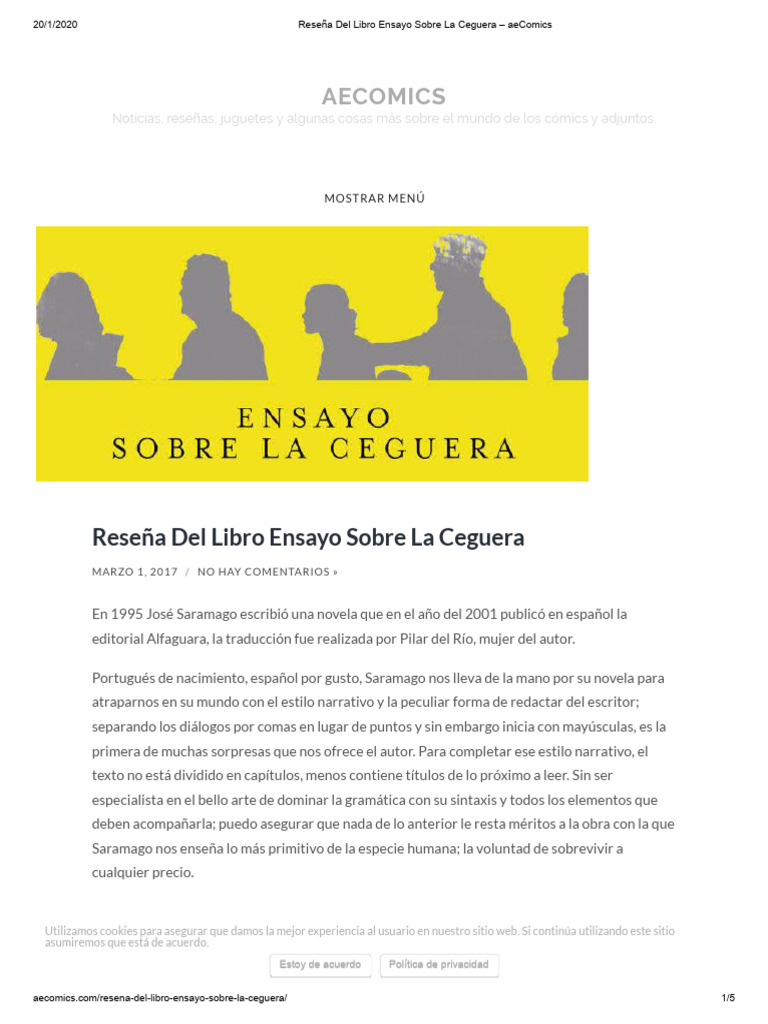 Reseña Del Libro Ensayo Sobre La Ceguera - Aecomics | PDF