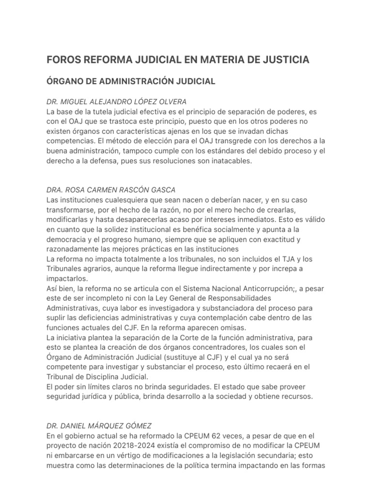 Foros Reforma Judicial en Materia de Justicia | PDF