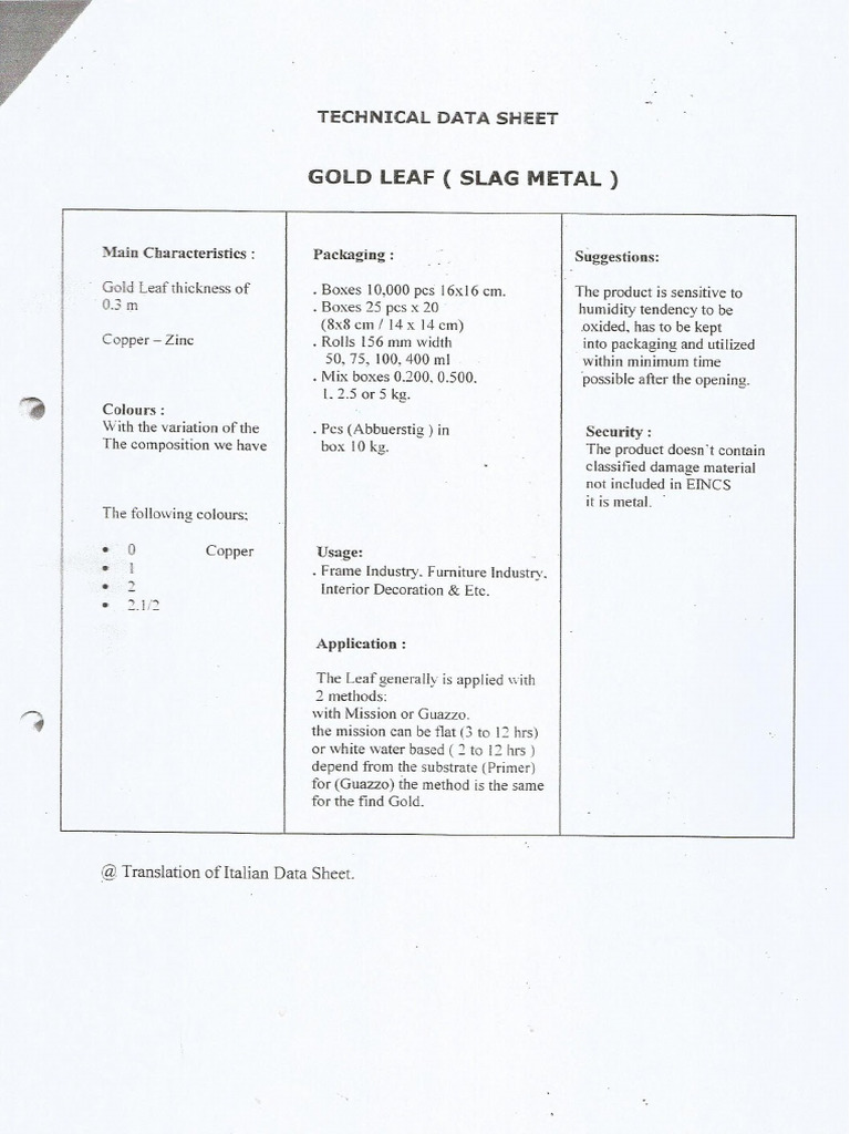 Gold Leaf Datasheet | PDF