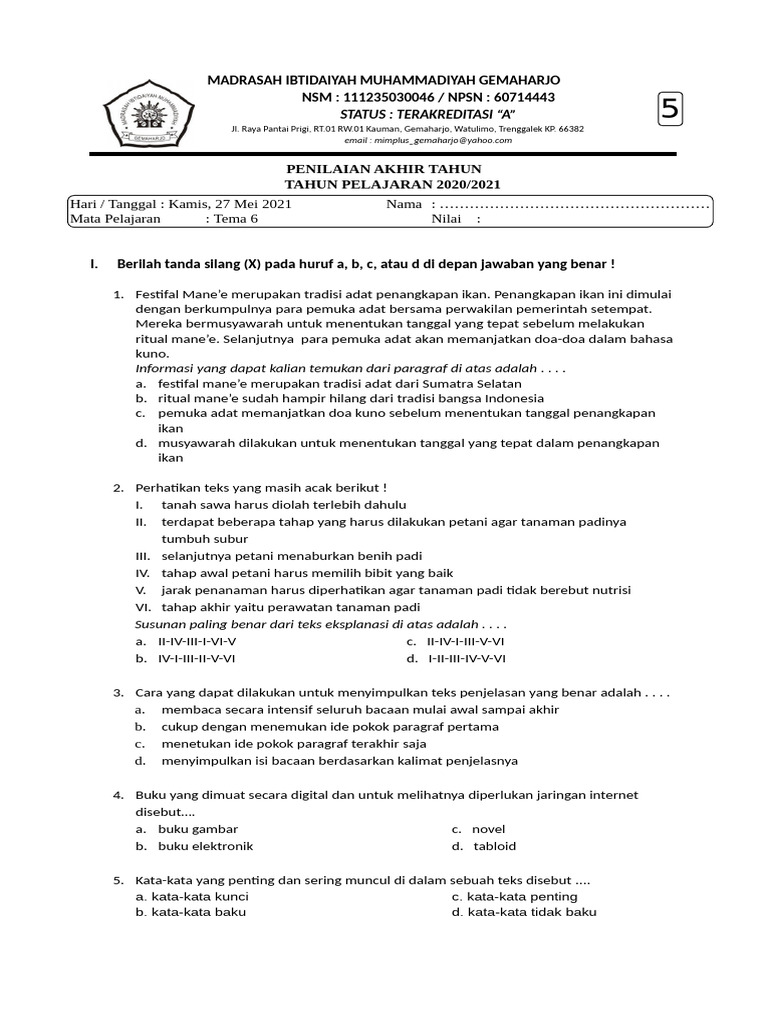 PAS Tema 6 Kls 5 II | PDF