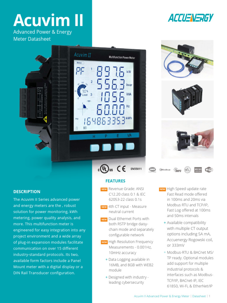 Acuvim II Advanced Power and Energy Meter Datasheet | PDF