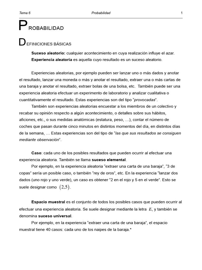 Tema 6 Probabilidad | PDF | Teoría de probabilidad | Métodos y materiales de enseñanza