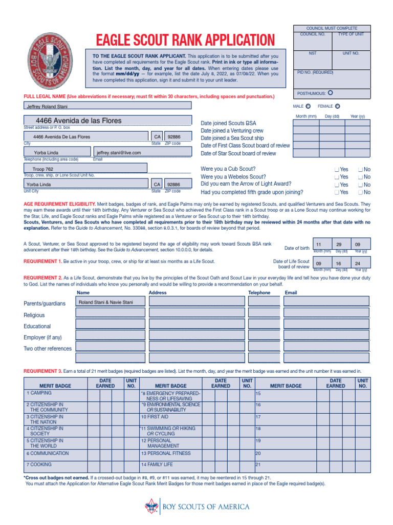 Eagle Scout Rank Application | PDF