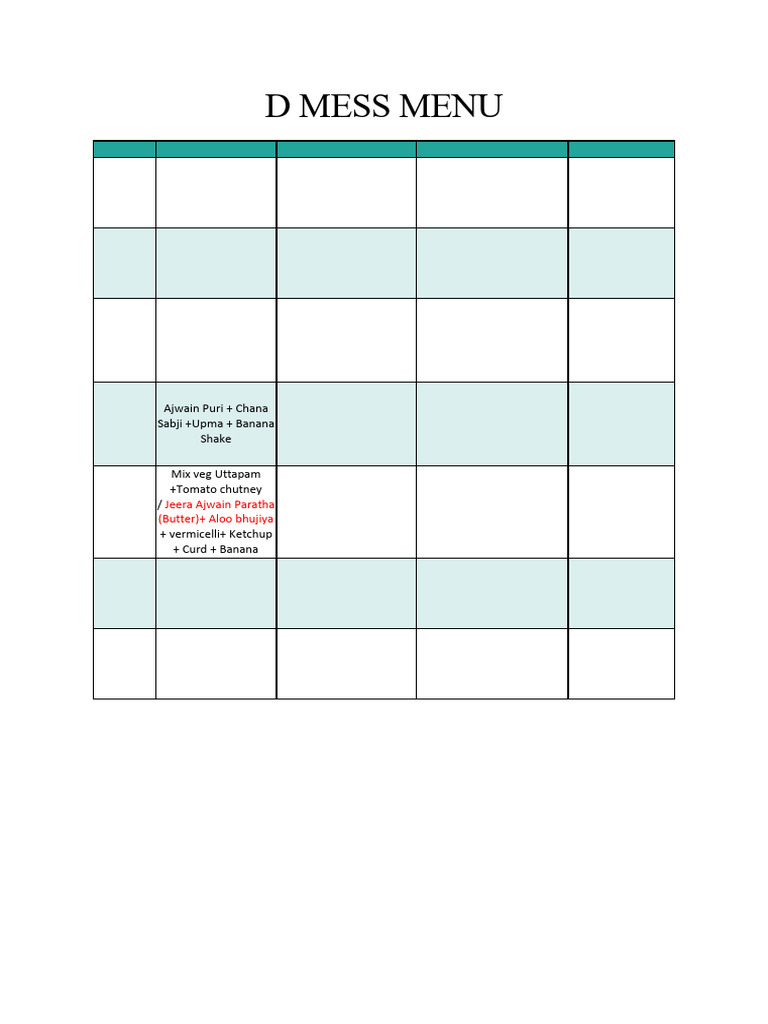 D Mess Menu 26 Aug 2024 2 | PDF