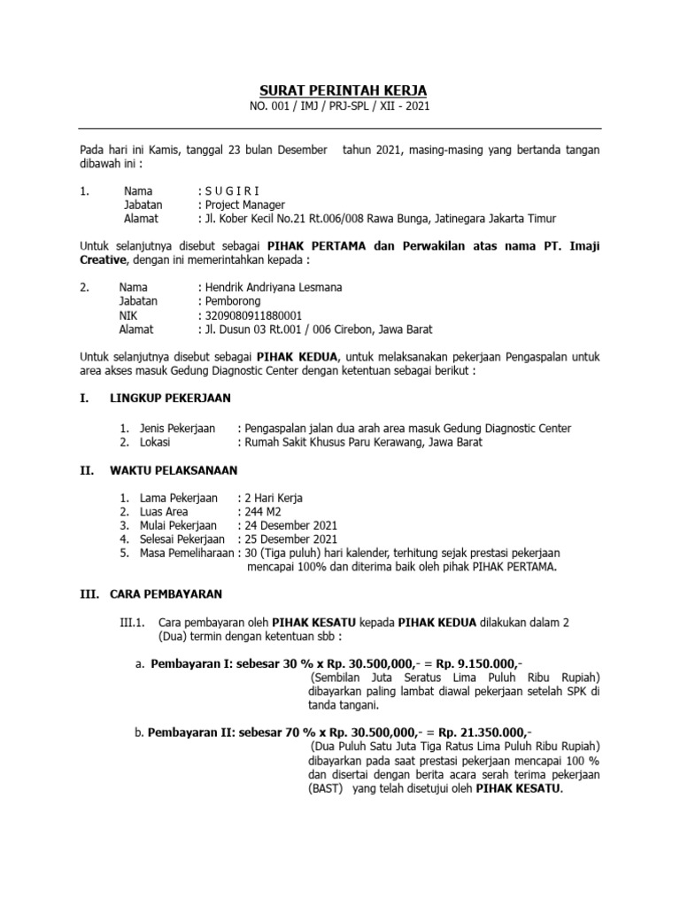 Contoh SPK Pekerjaan Jalan Aspal | PDF