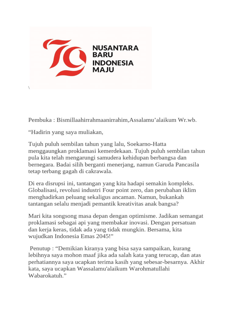 Pidato Orasi Kemerdekaan Ke 79 | PDF