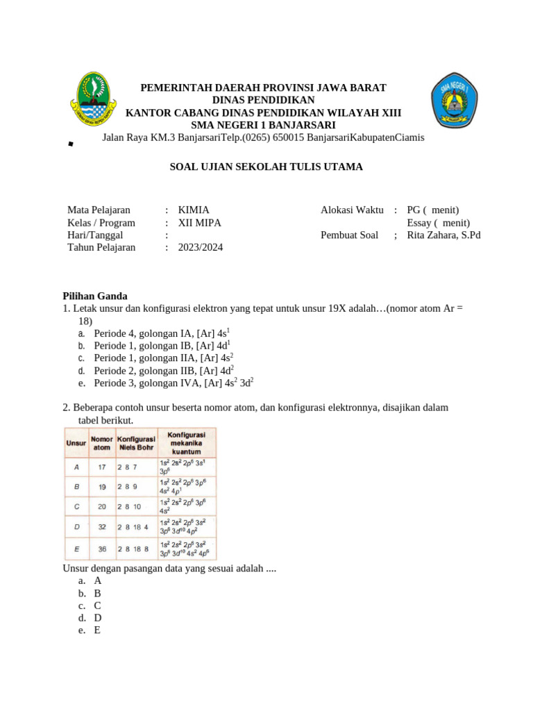 SOAL US Kimia (12 MIPA) | PDF