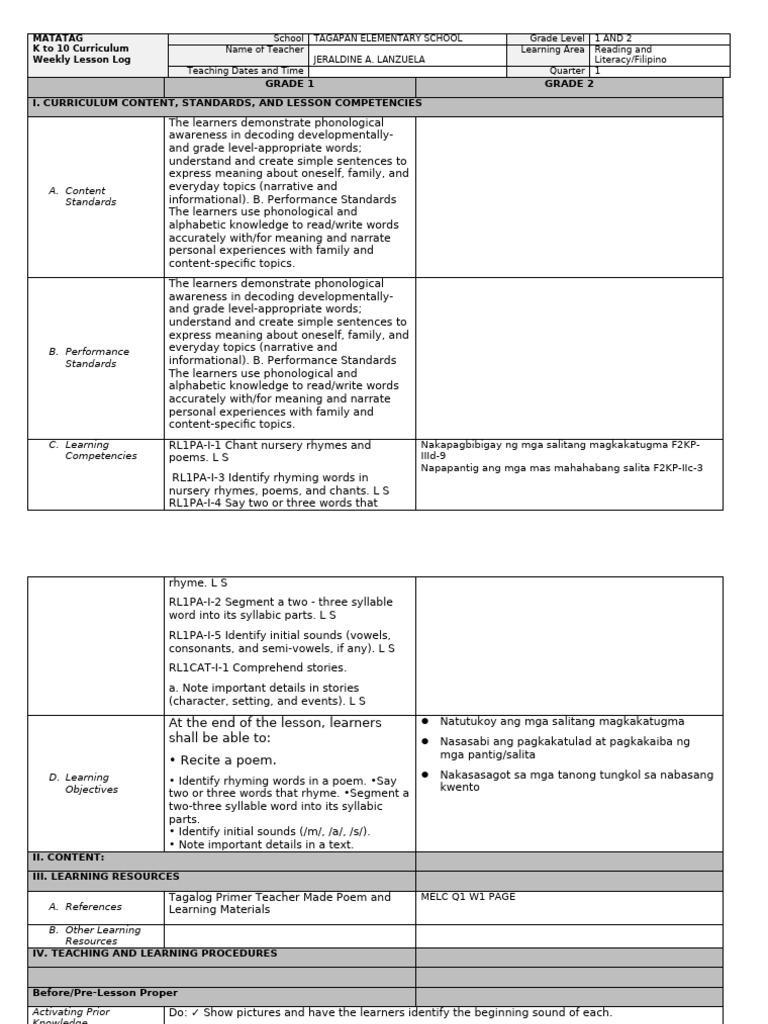 Reading and Literacy q1 w3 Day 1 | PDF