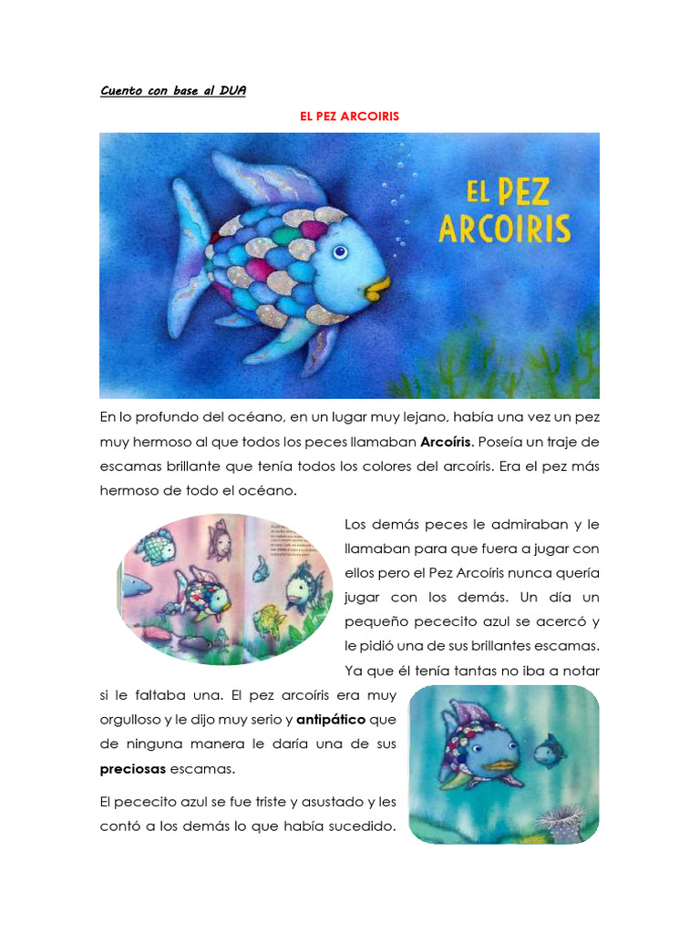 Hoja De Trabajo Sobre El Pez Arcoiris Rainbow Fish Activity For