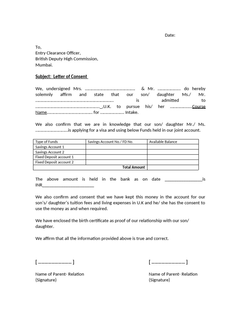 1709097197052-Consent Letter for Joint Bank account | PDF
