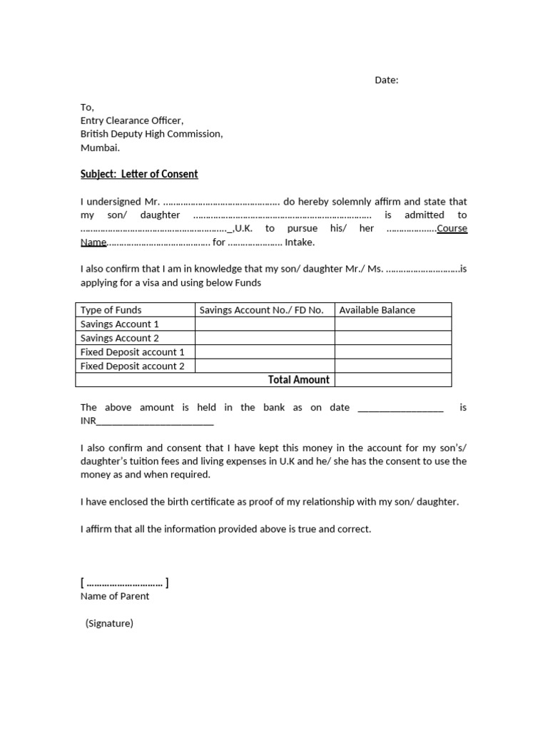 1709099400573-Consent Letter for Individual parent bank account | PDF