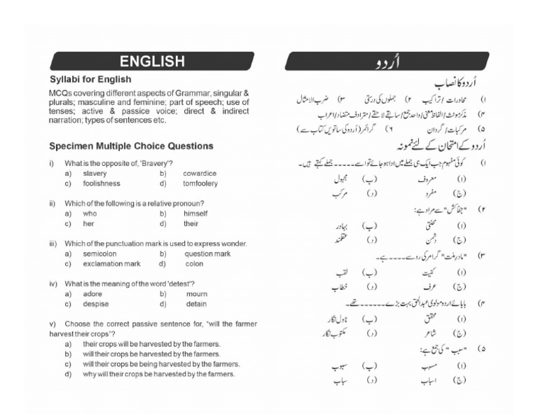 English Urdu Test Specimen | PDF