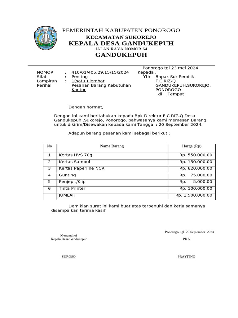 Nota - Pesanan 2024 | PDF