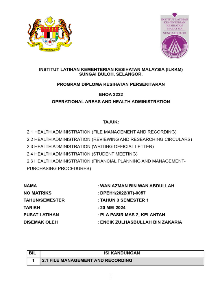 Ehoa 2222 Operational Areas and Health Administration | PDF | Malaysia