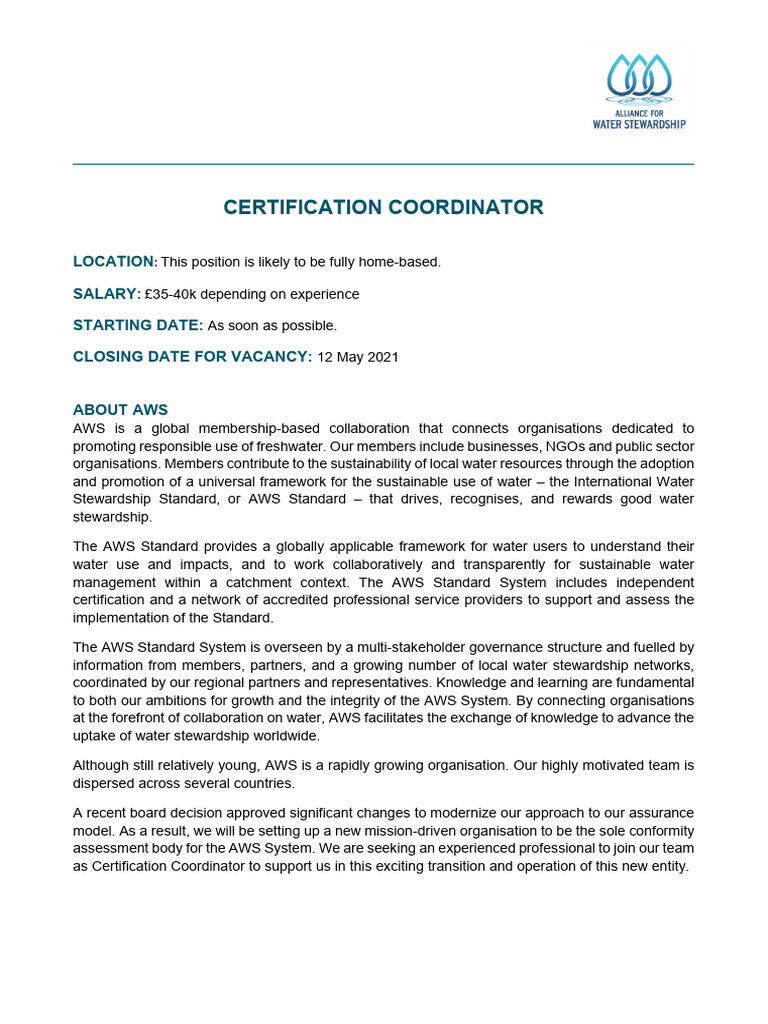 Certification Coordinator - Advert | PDF
