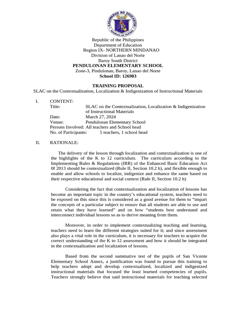 TRAINING PROPOSAL Contextualization | PDF