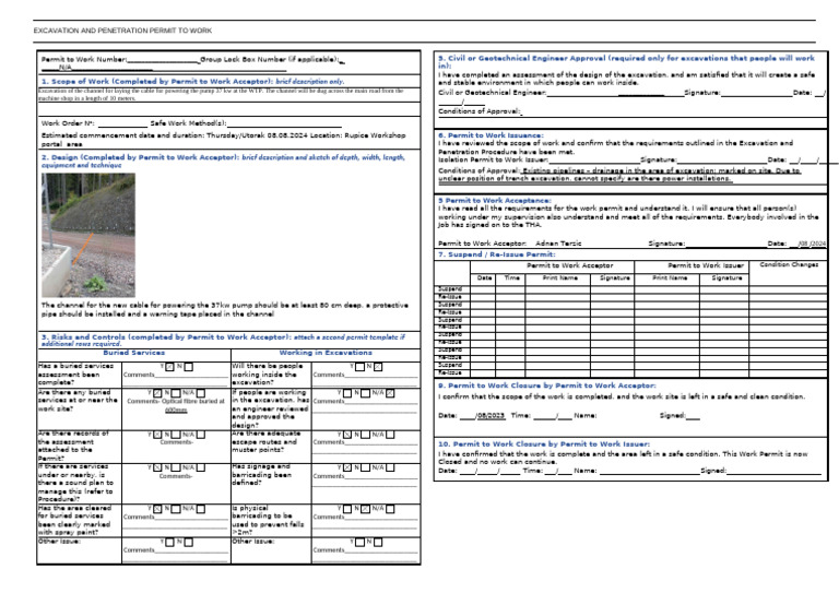 Permit - Excavation and Penetration Permit to Work V1-1 | PDF