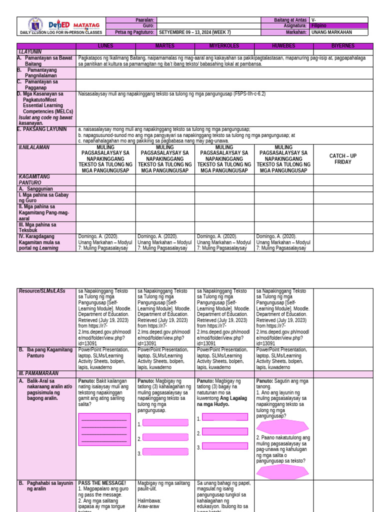 G5 Q1W7 DLL FILIPINO (MELCs) | PDF