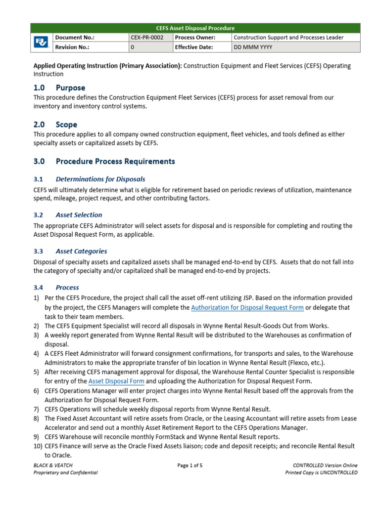 CEFS Asset Disposal Procedure | PDF