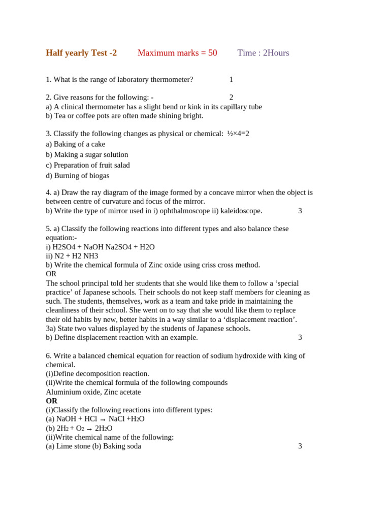 Half yearly Test 2 | PDF