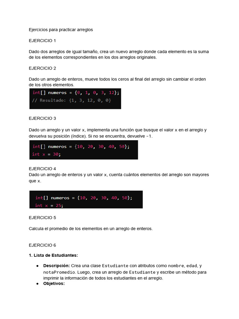 Ejercicios para Practicar Arreglos | PDF