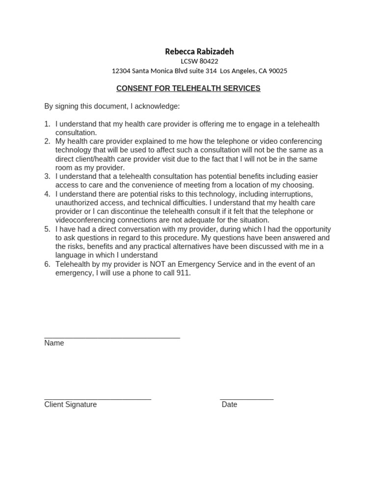 Tele-Health Consent Form | PDF