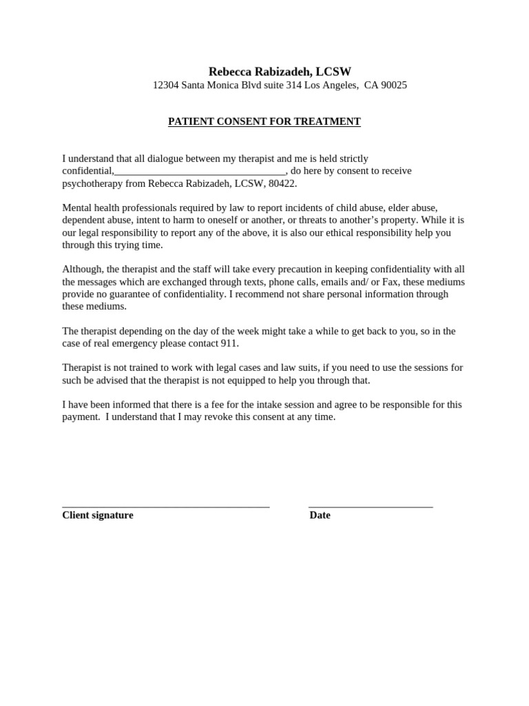 Consent To Treatment 2020 | PDF
