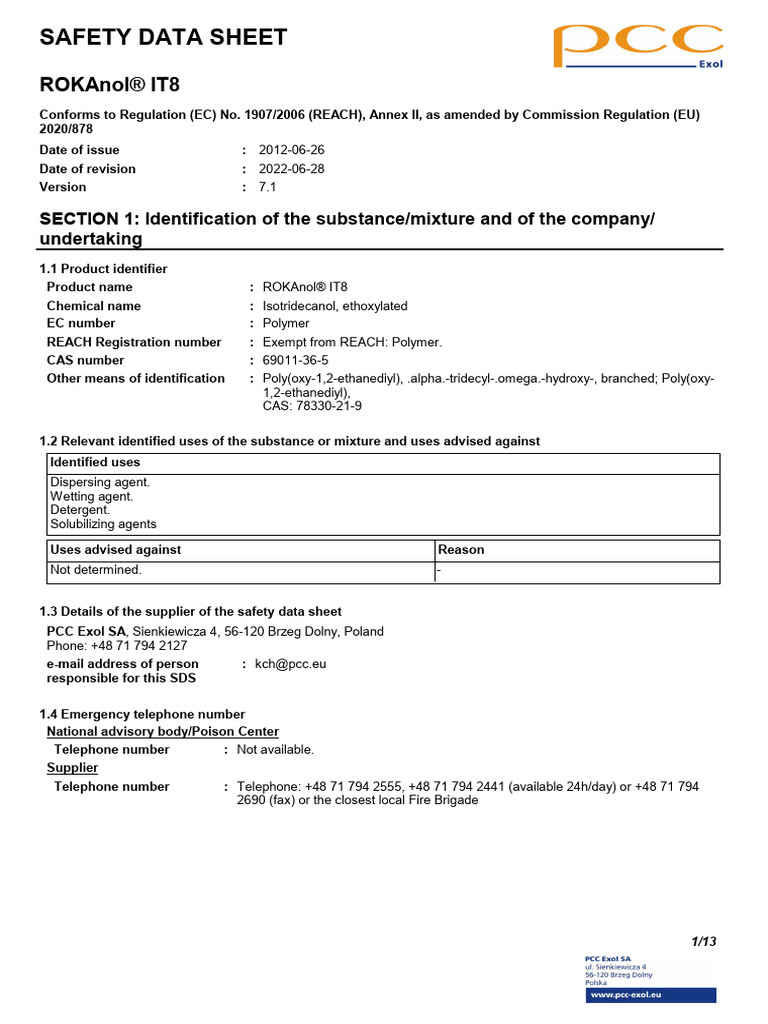 Rokanol-It8 Msds en | PDF