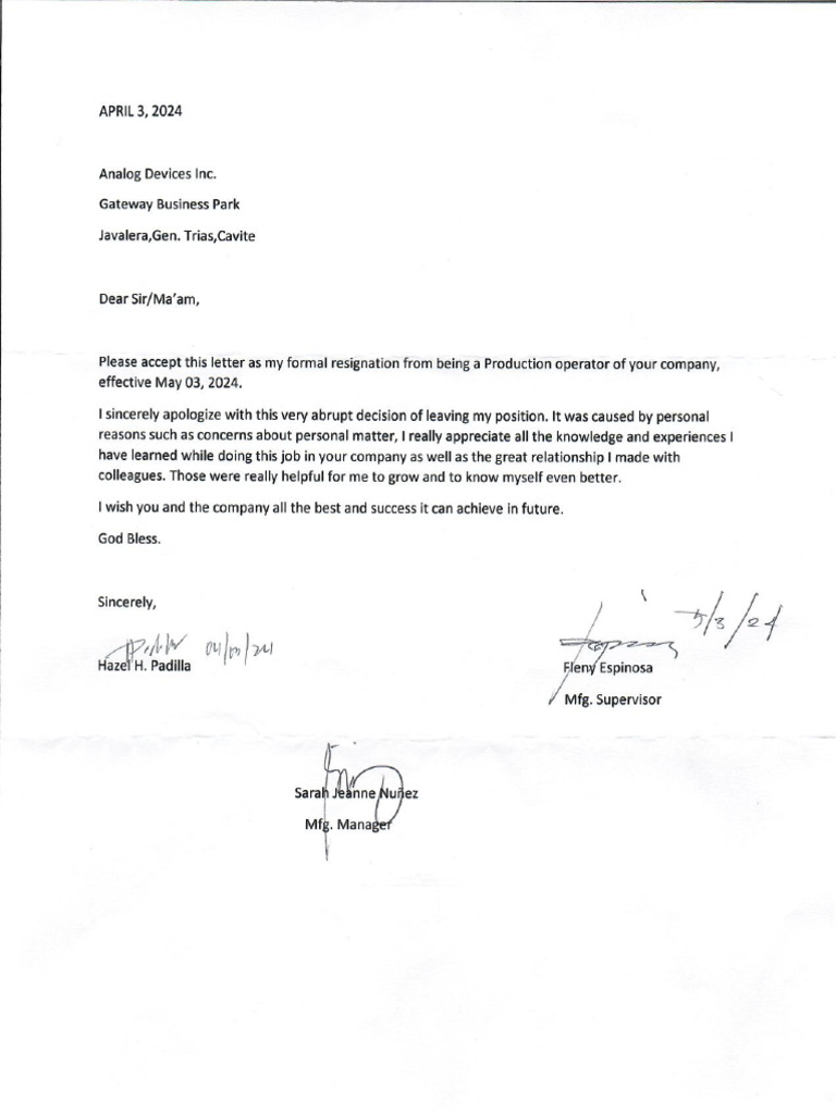 Hazel Padilla Resignation Letter | PDF Hazel Padilla Resignation Letter | PDF