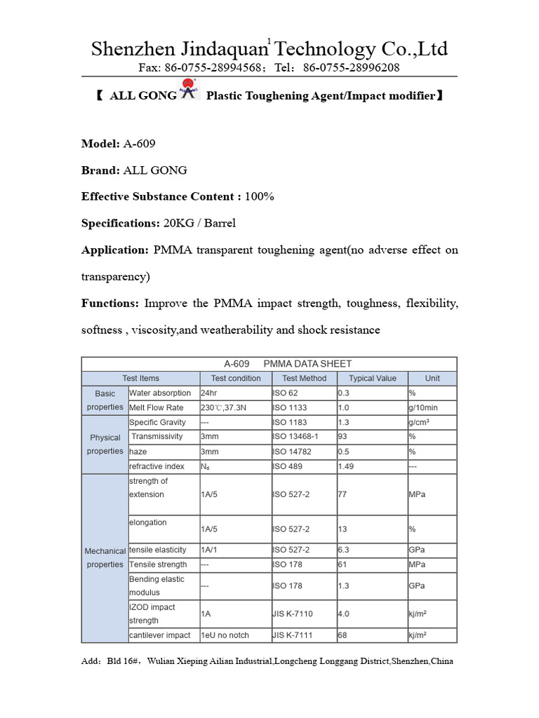 A-609 Impact Modifiers TDS | PDF