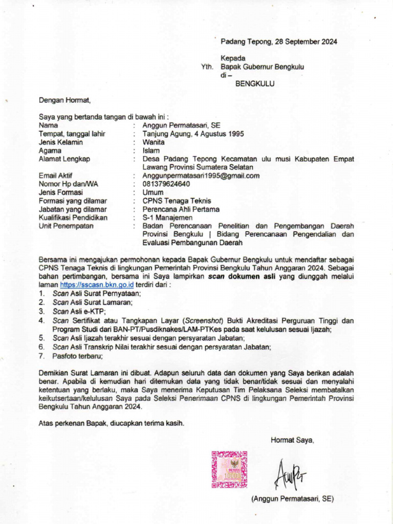 lamaran anggun e-materai | PDF