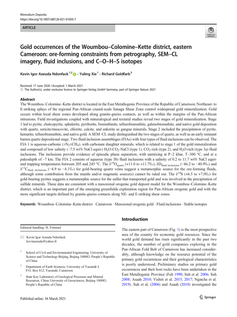 Gold Occurrences of The Woumbou Colomine | PDF | Scanning Electron ...