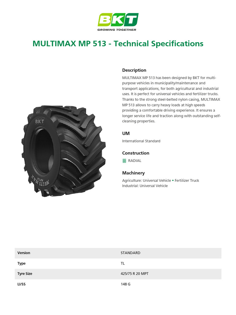 Multimax MP 513 CD 425 75R20MPT 2433 Is | PDF
