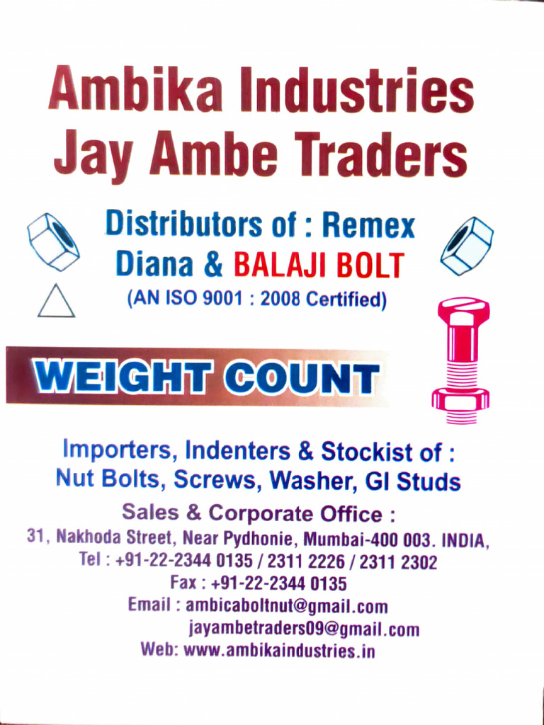 Ms Nut Bolt Weight Chart | PDF